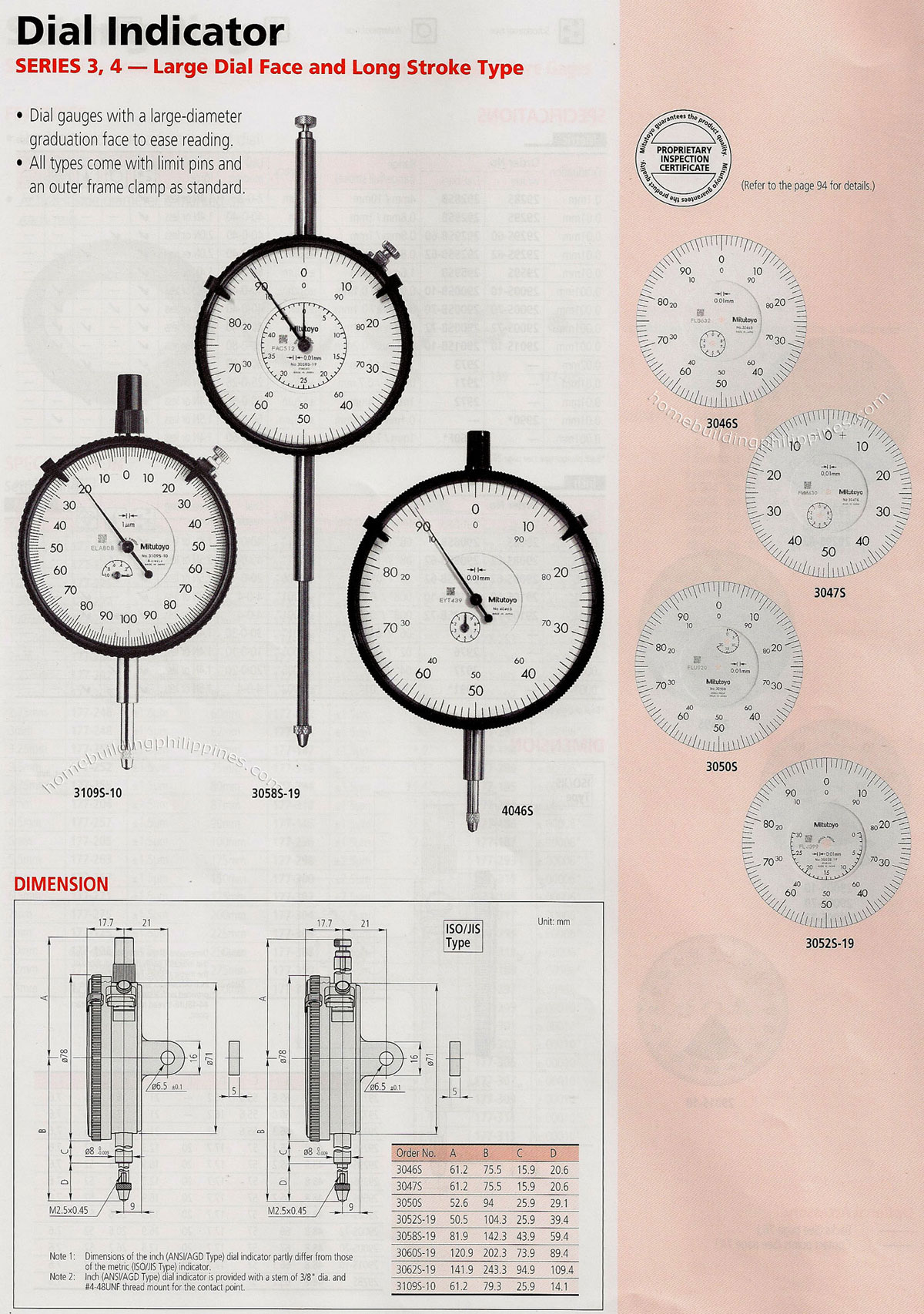 Dial Indicator Large Dial Face and Long Stroke Type Philippines