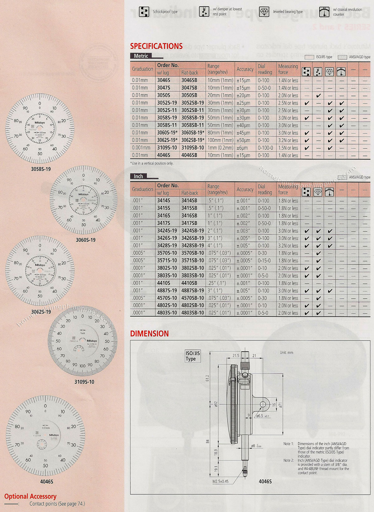 Dial Indicator Large Dial Face and Long Stroke Type Specifications ...