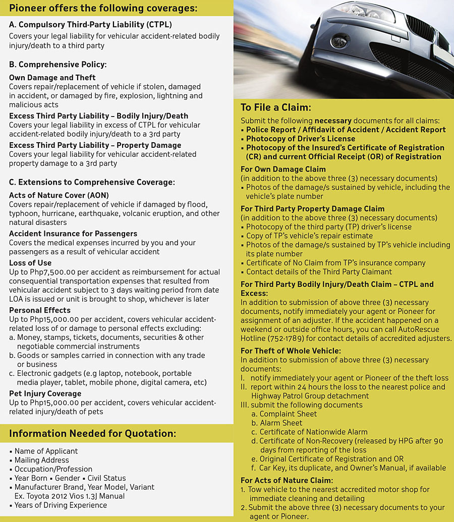 Pioneer Motor Vehicle Insurance Philippines 2022